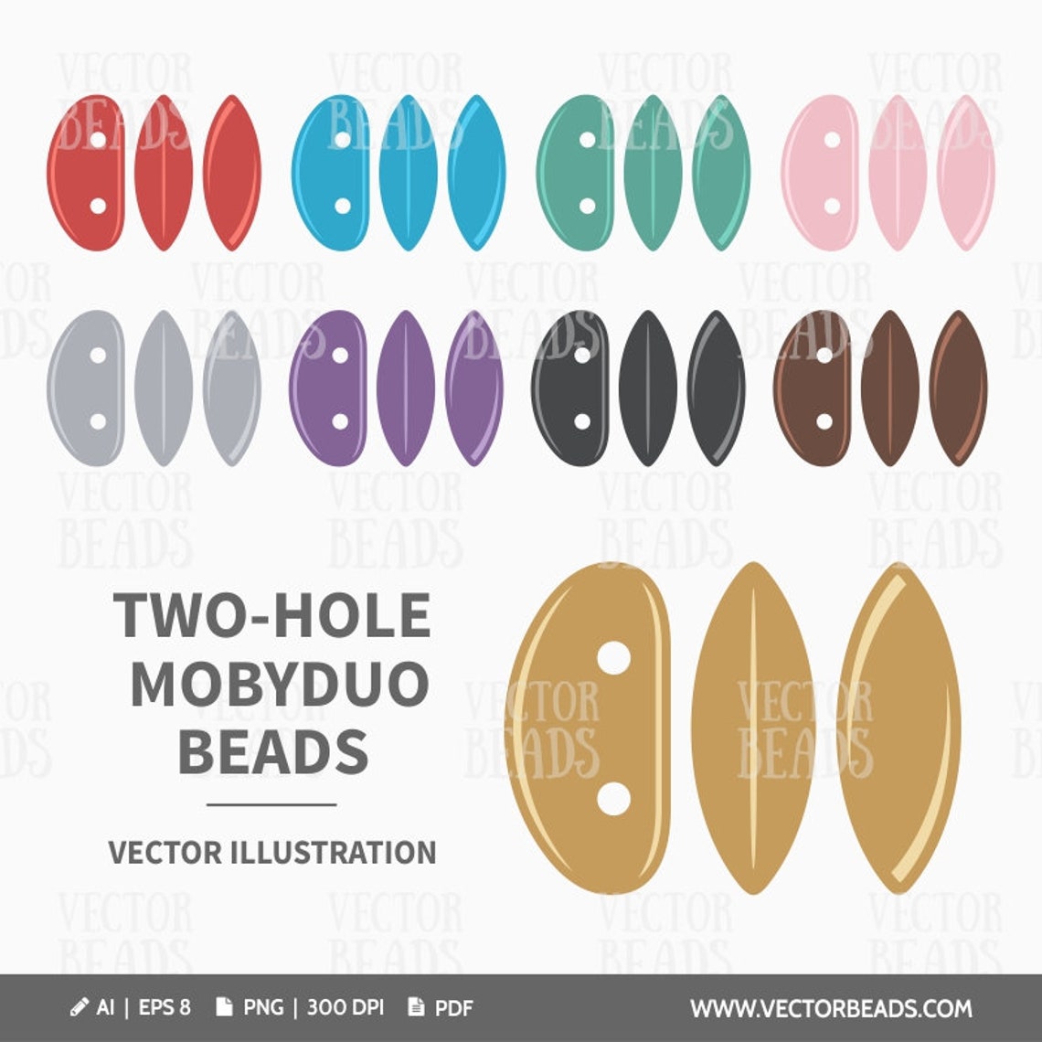 Vector Clipart Set of Two-hole Mobyduo Beads Instant - Etsy
