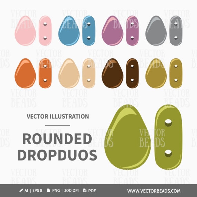 Vector Clipart Set of Rounded Dropduo Beads - Instant Download - Etsy