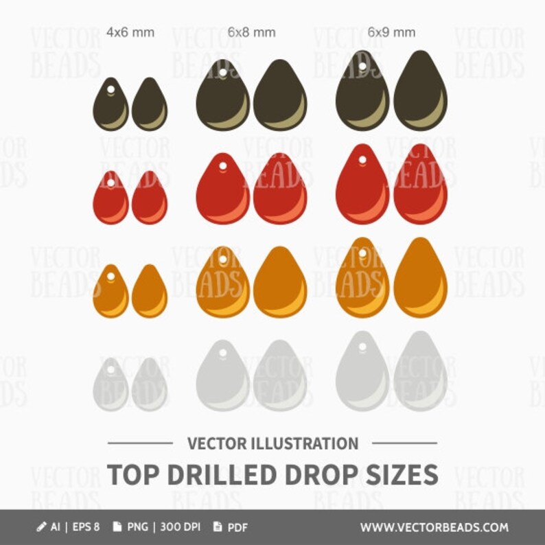 Vector Clipart Set of Top Drilled Drops Drop Bead Sizes - Etsy