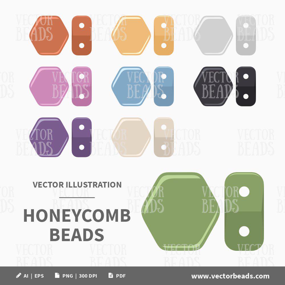 Vector Clipart Pack of Two-hole Honeycomb Beads for Creating Jewellery ...