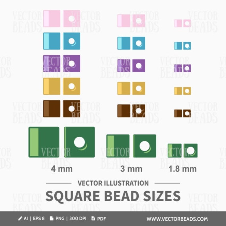 Vector Illustration of Square Seed Bead Sizes Digital Beads Instant ...