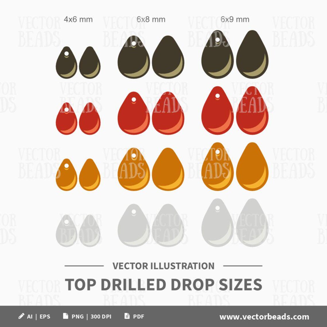 Vector Clipart Set of Top Drilled Drops Drop Bead Sizes Instant ...