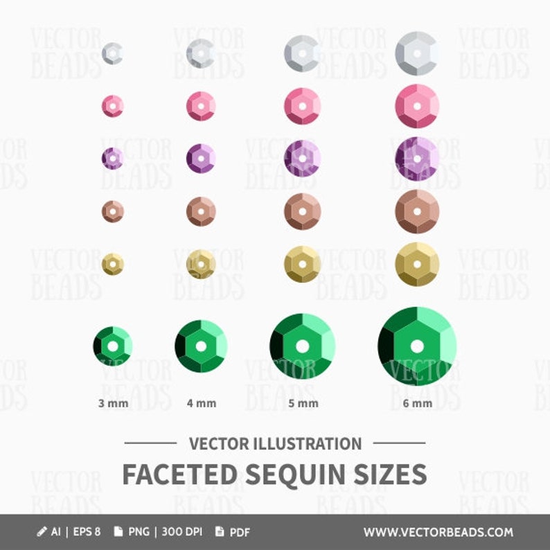 Vector Clipart Set of Faceted Sequins Sequin Sizes Instant Download - Etsy
