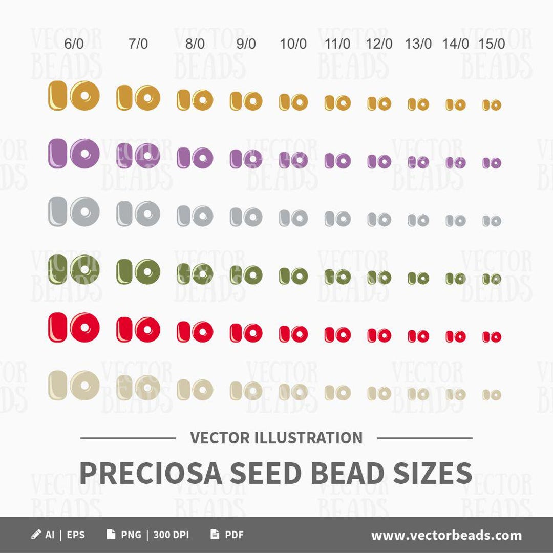 Clip Art Set of Round Seed Beads - Preciosa Seed Bead Sizes - Instant ...