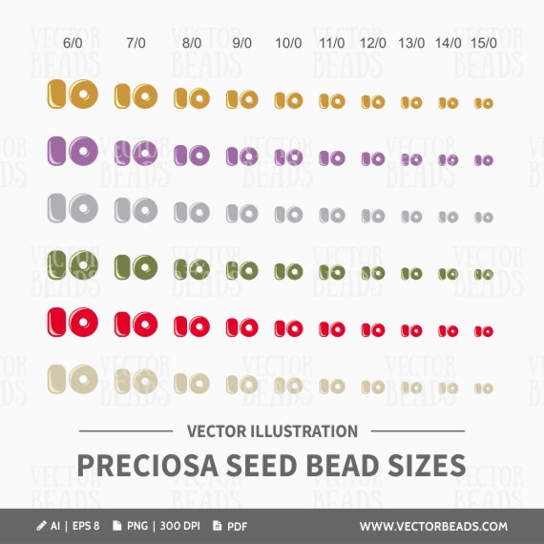 Clip Art Set of Round Seed Beads Preciosa Seed Bead Sizes Instant ...