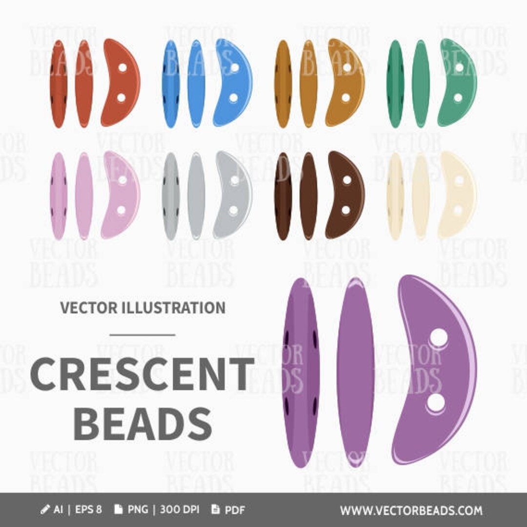 Vector Clipart Set of Two-hole Crescent Beads Digital Beads Instant ...