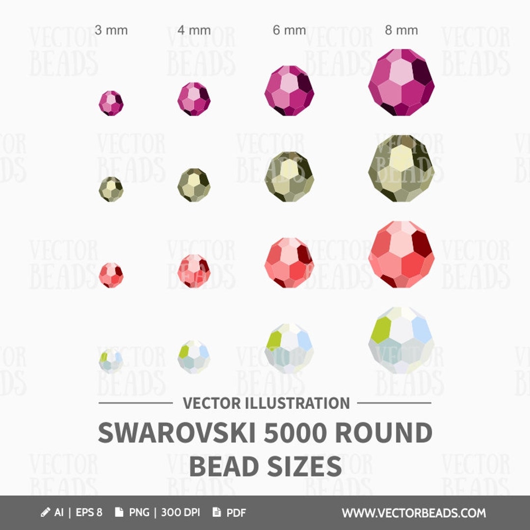 Vector Illustration of Swarovski 5000 Round Faceted Bead Sizes ...