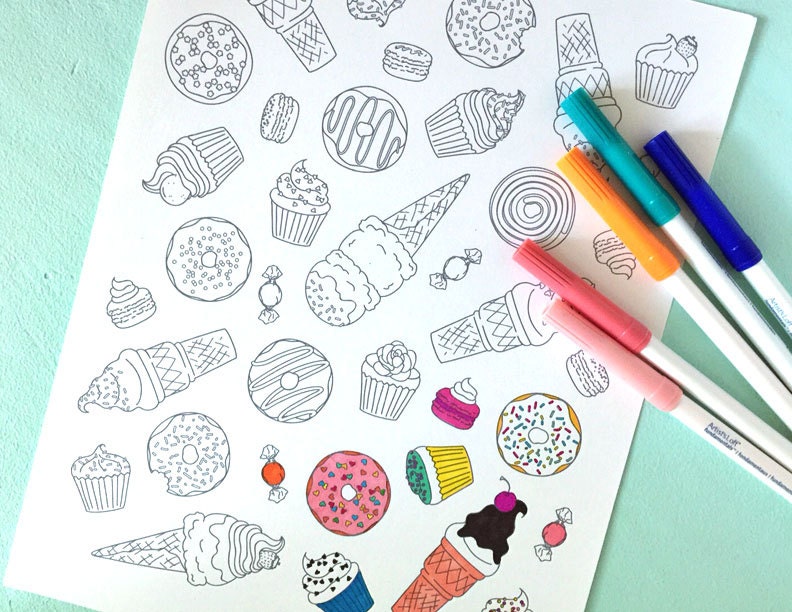 Printable SWEETS Coloring Page- Digital File- Instant Download Donuts ...