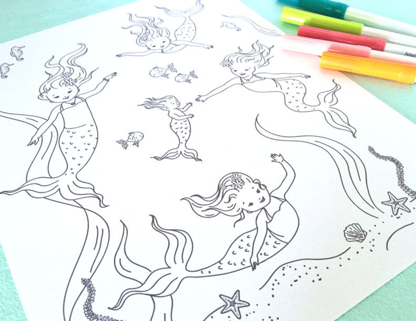 Printable MERMAID SISTERS Coloring Page- Digital File- Instant Download ...