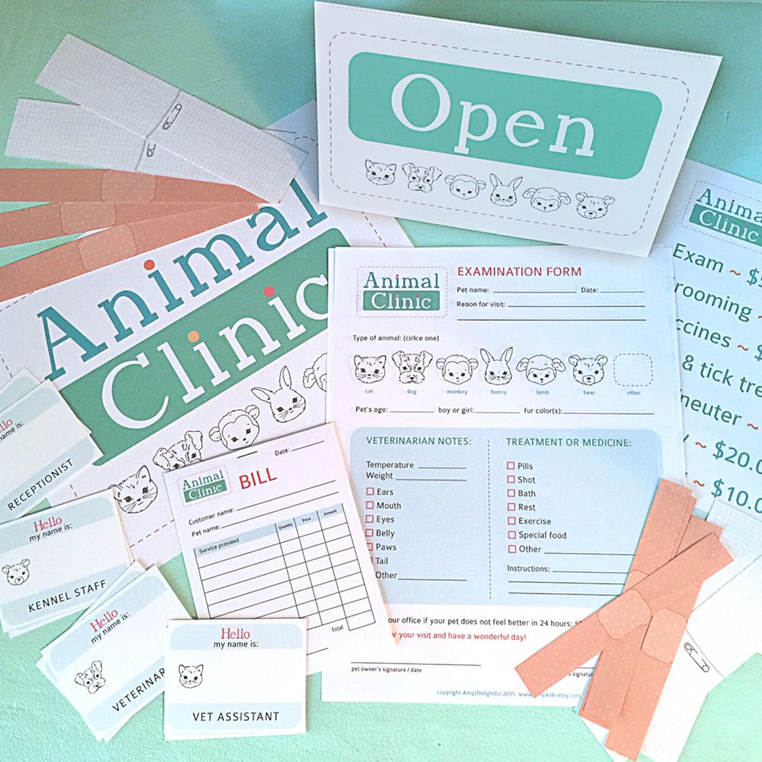 Pretend Play ANIMAL CLINIC Printables- Instant PDF Download ...