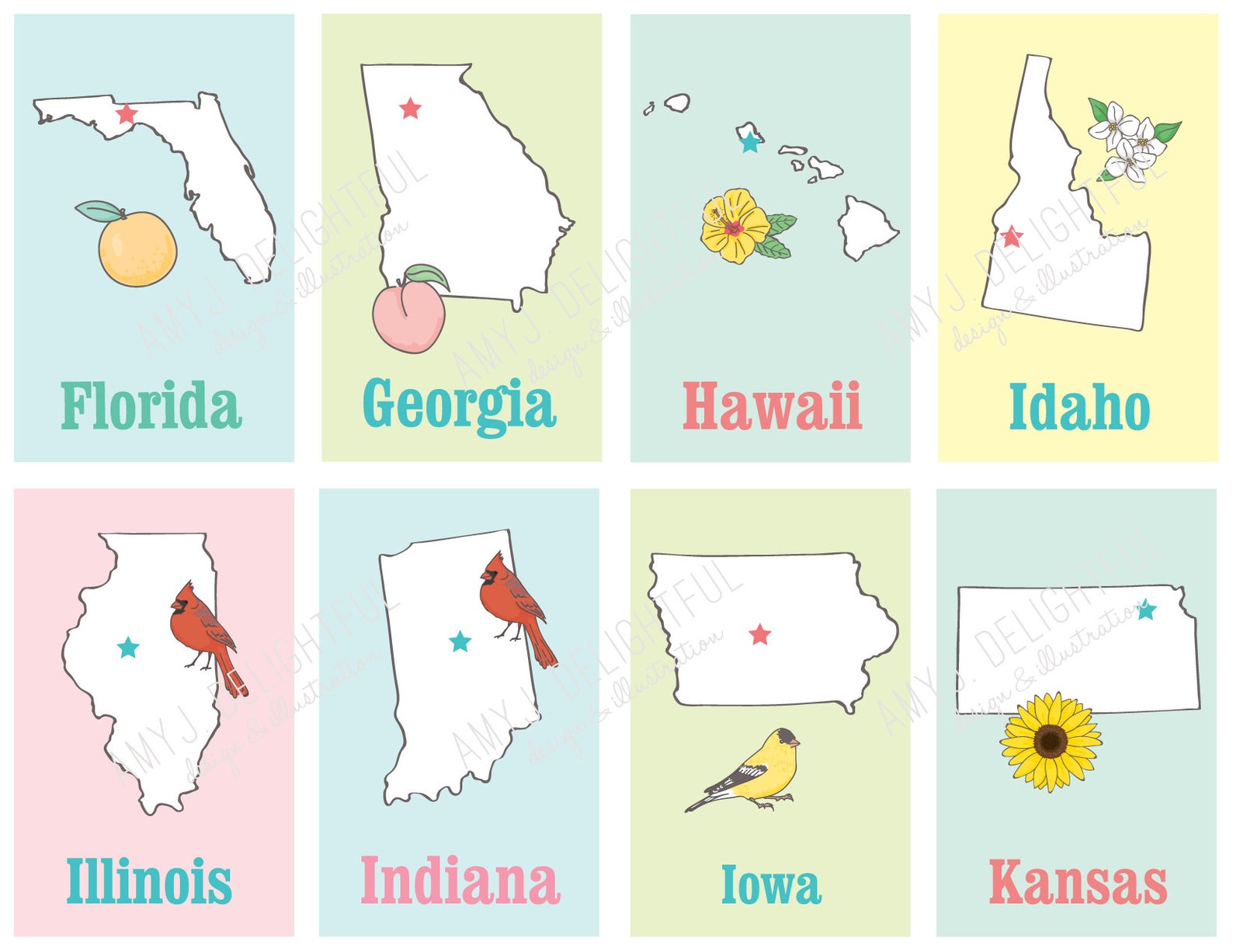 Printable STATES Flashcards- Digital File Instant Download - State ...