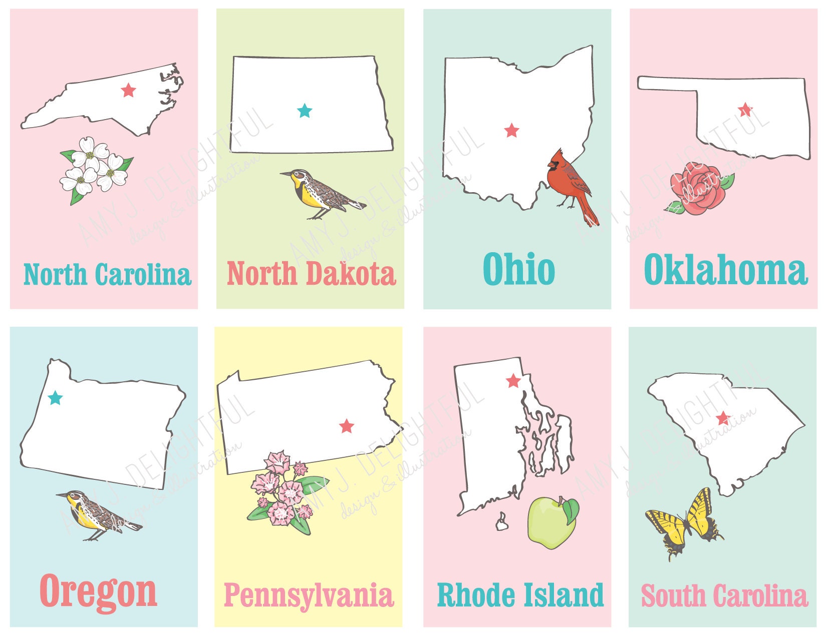 Printable STATES Flashcards- Digital File Instant Download - State ...