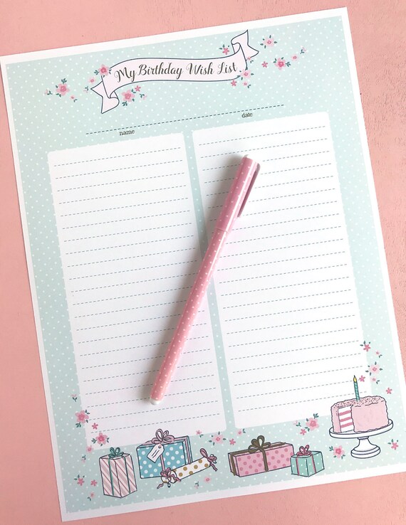 Birthday Wish List Printable Instant PDF Download Little Etsy