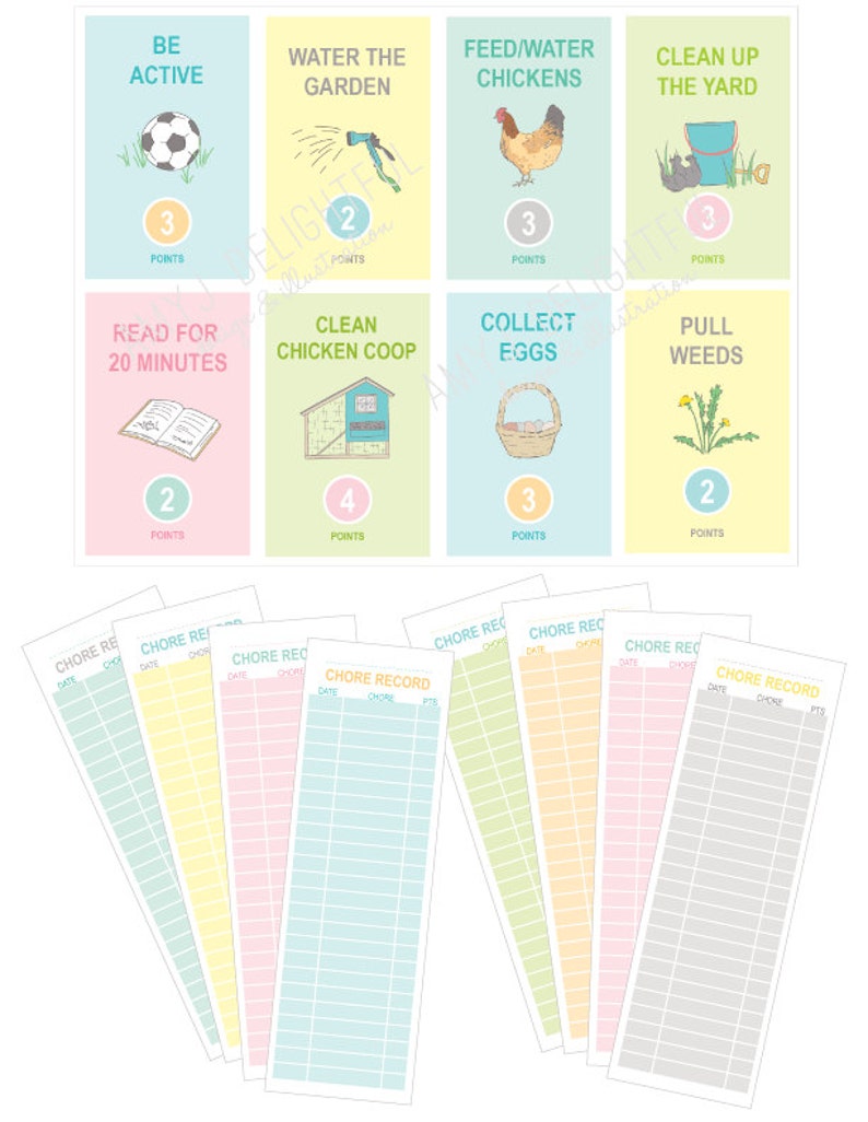 Children's Printable CHORE CARDS With POINTS Digital File Instant ...