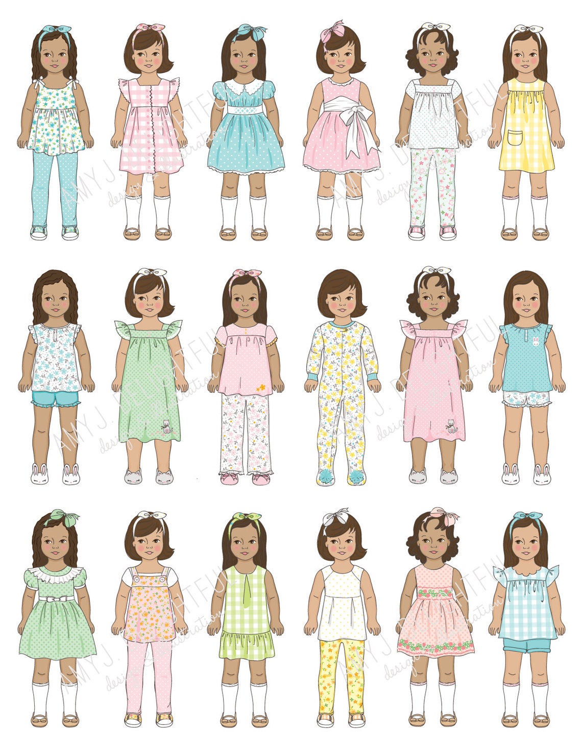 Printable Paper Doll STICKERS Dark Skin Digital File Instant Download ...