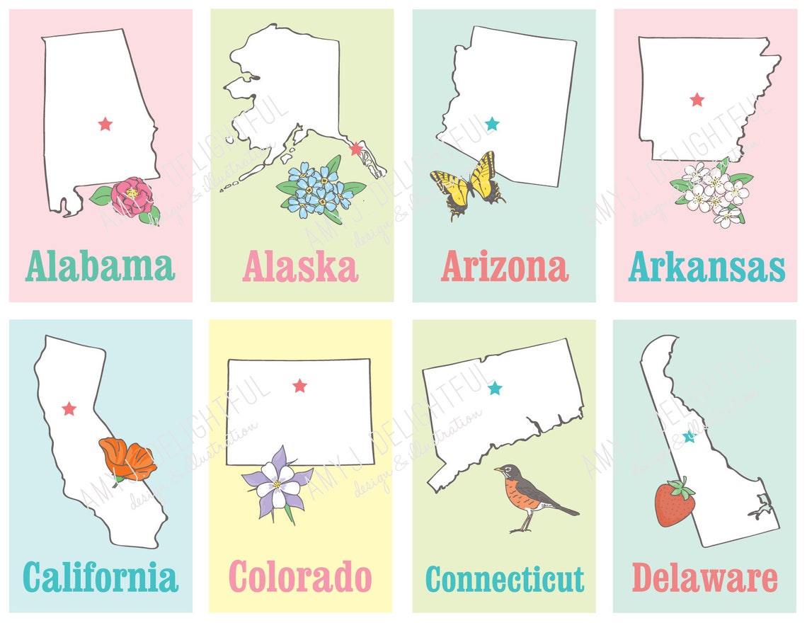 Printable STATES Flashcards- Digital File Instant Download - State ...