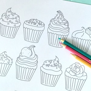 Printable CUPCAKES Coloring Page- Digital File- Instant Download Sweets ...
