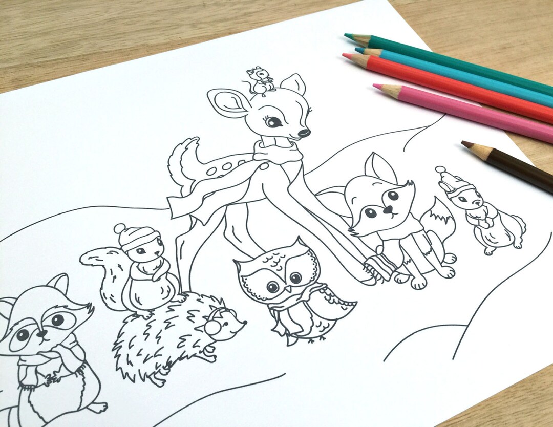 Printable WINTER CRITTERS Coloring Page- Digital File- Instant Download ...