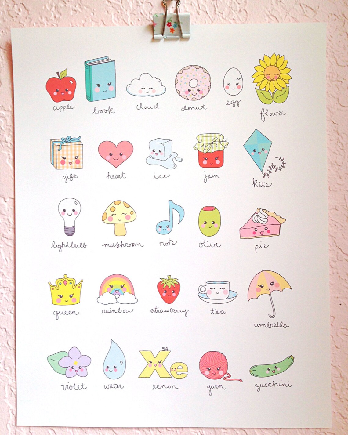 Kawaii Cute Illustrated Alphabet Art Print- Digital File, Instant ...