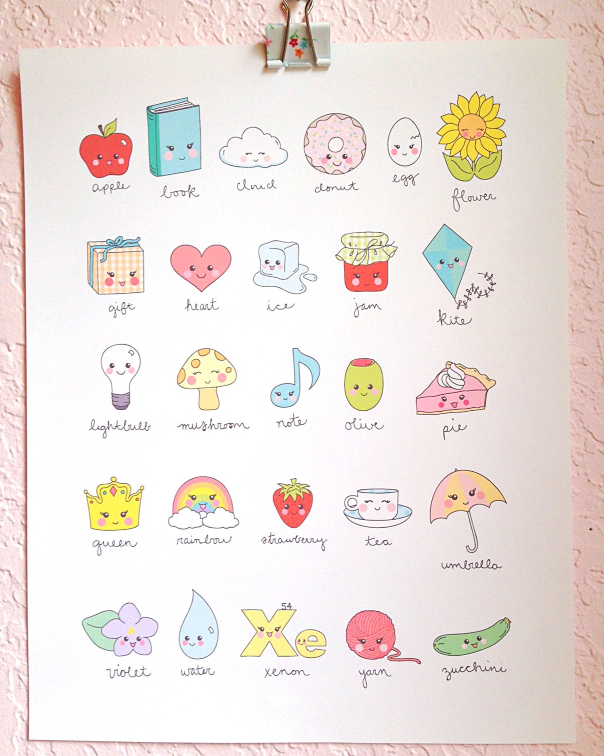 Kawaii Cute Illustrated Alphabet Art Print- Digital File, Instant ...