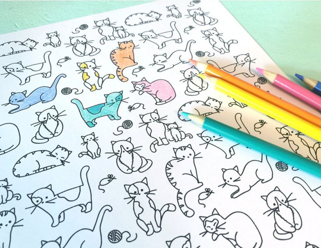 Printable KITTY CATS Coloring Page- Digital File- Instant Download ...