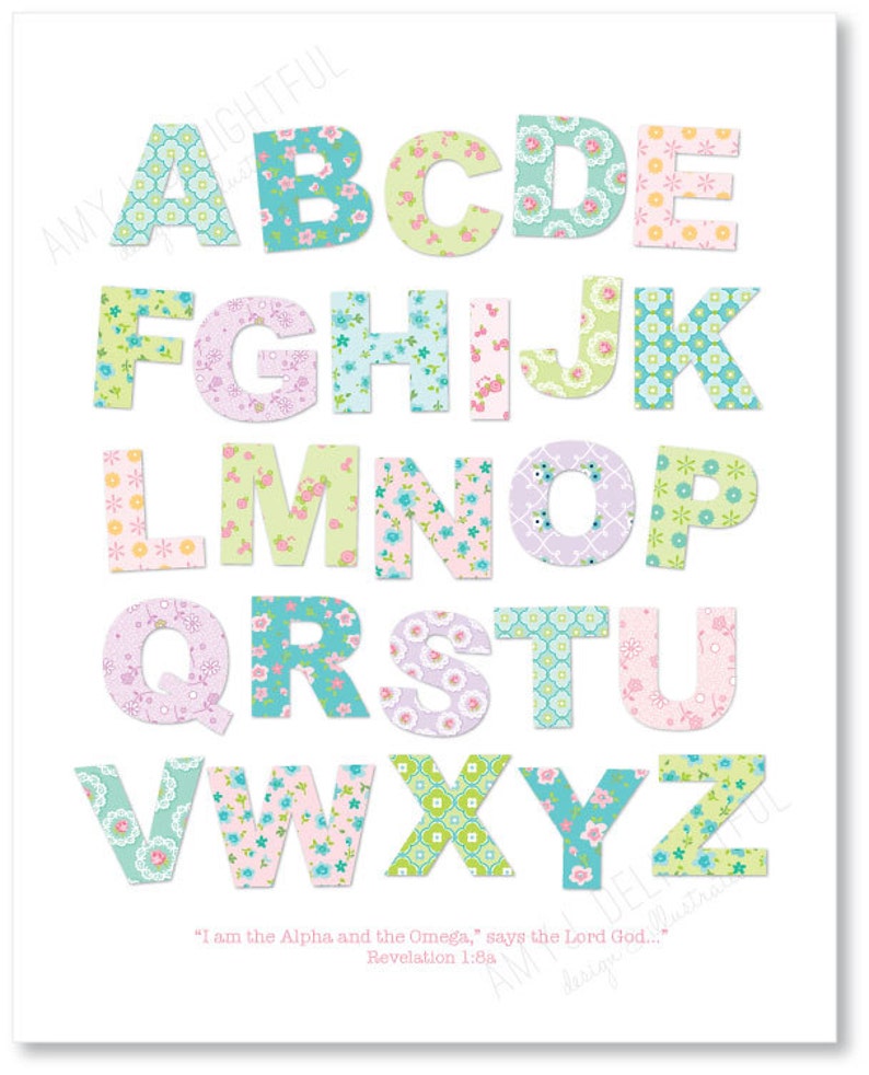 Whimsical Floral Patterned Alphabet Art Print- Digital File, Instant ...