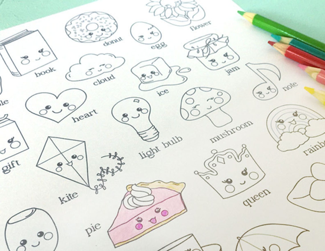 Printable KAWAII ALPHABET Coloring Page- Digital File- Instant Download ...