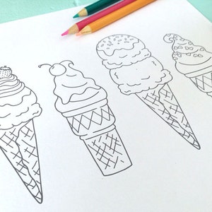 Printable ICE CREAM CONES Coloring Page- Digital File- Instant Sweets ...