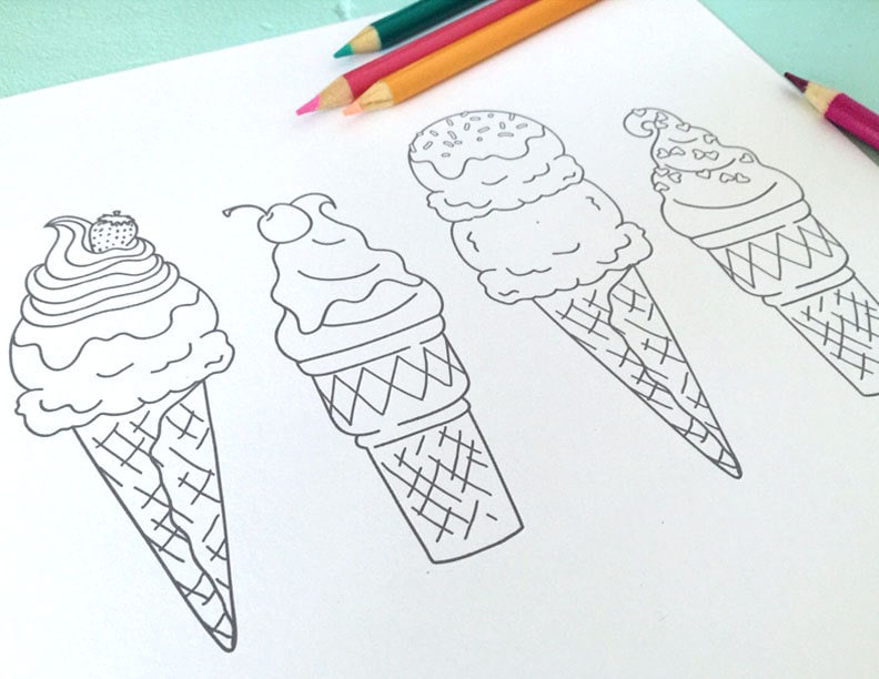 Printable ICE CREAM CONES Coloring Page- Digital File- Instant Sweets ...