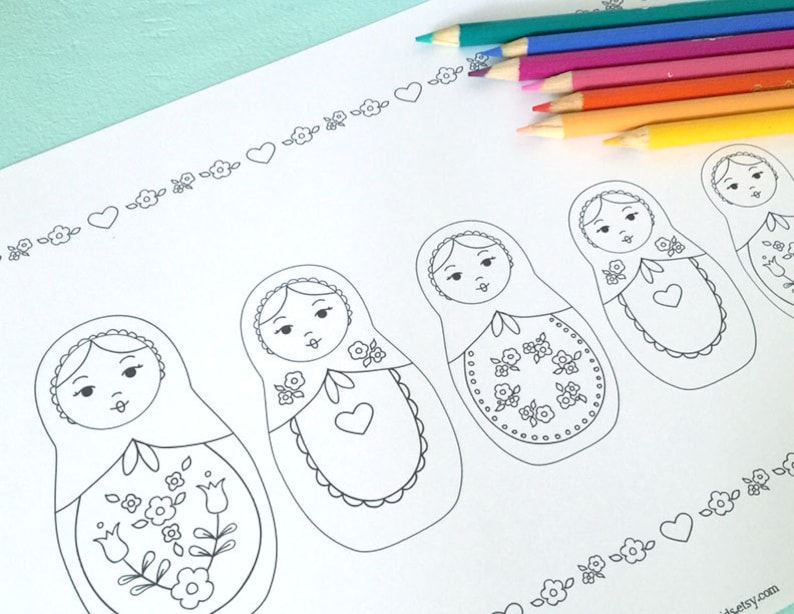 Printable Russian NESTING DOLLS Coloring Page- Digital File- Instant ...