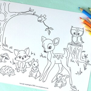 Printable WOODLAND CRITTERS Coloring Page- Digital File- Instant ...
