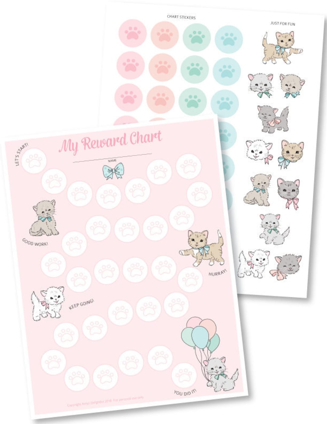 Kid's Printable Kitty REWARD CHART- Digital File Instant Download ...