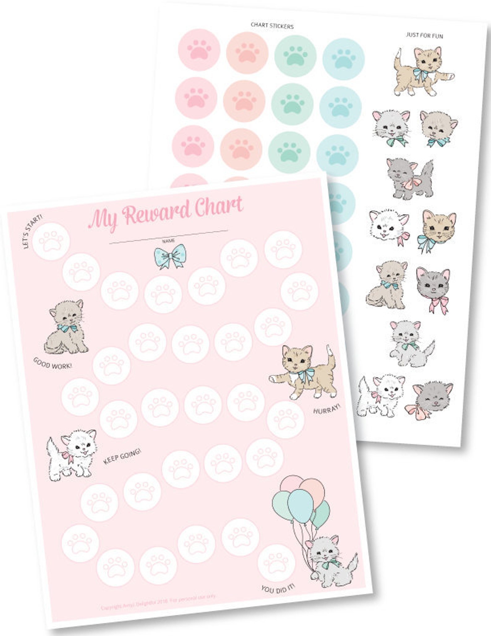 Kid's Printable Kitty REWARD CHART- Digital File Instant Download ...
