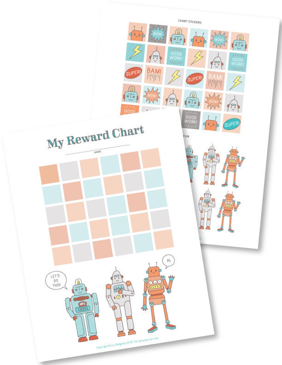 Kid's Printable Robot REWARD CHART- Digital File Instant Download ...
