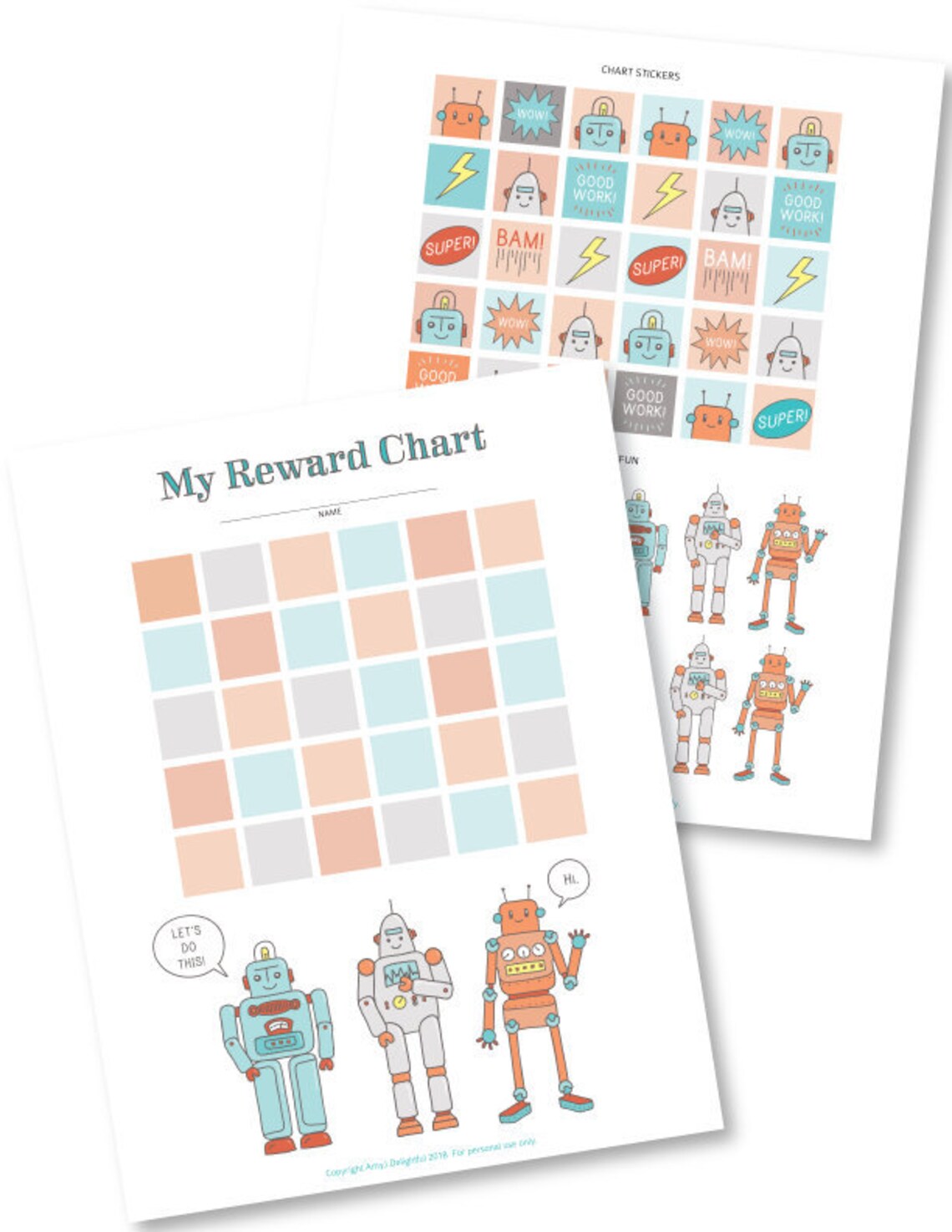 Kid's Printable Robot REWARD CHART Digital File Instant Download ...