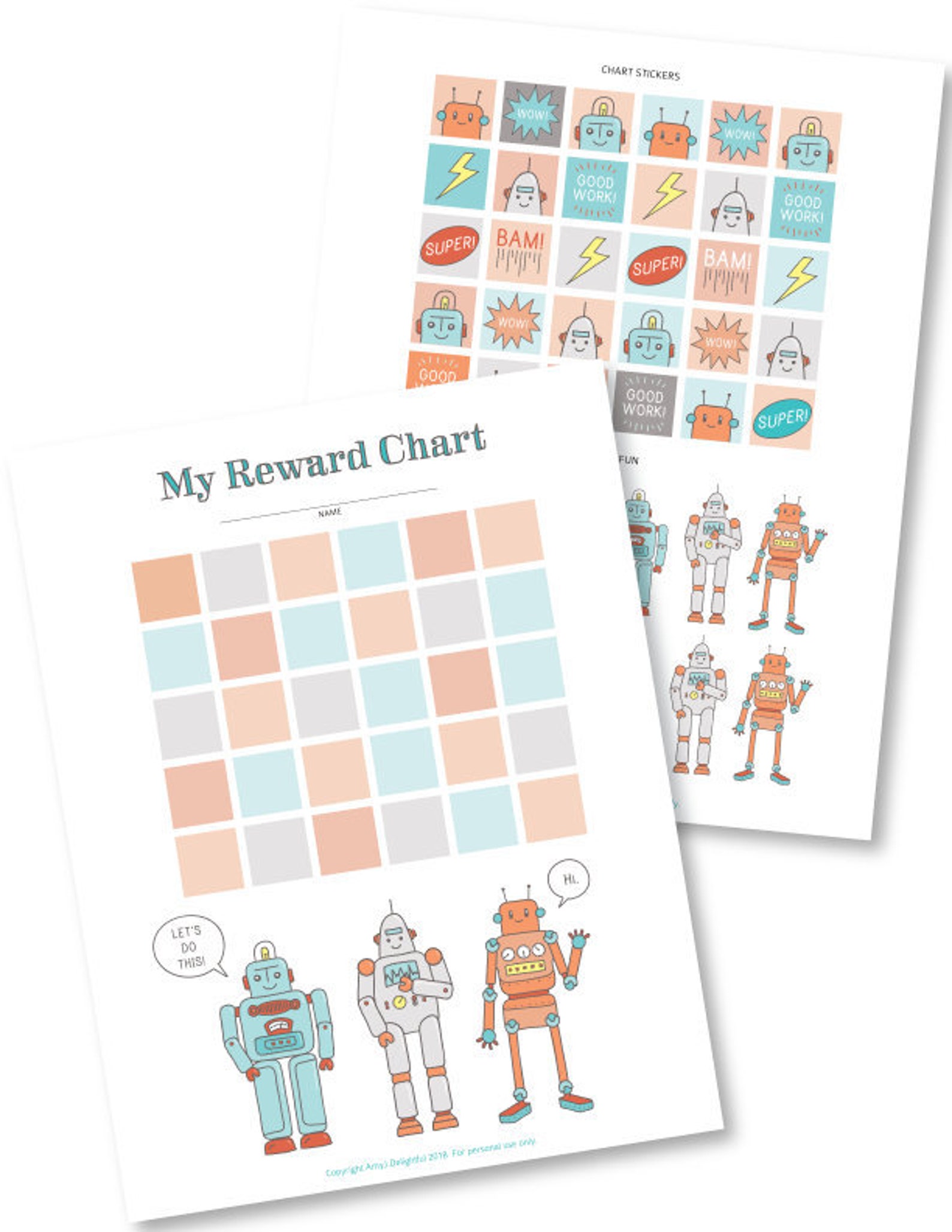 Kid's Printable Robot REWARD CHART Digital File Instant Download ...