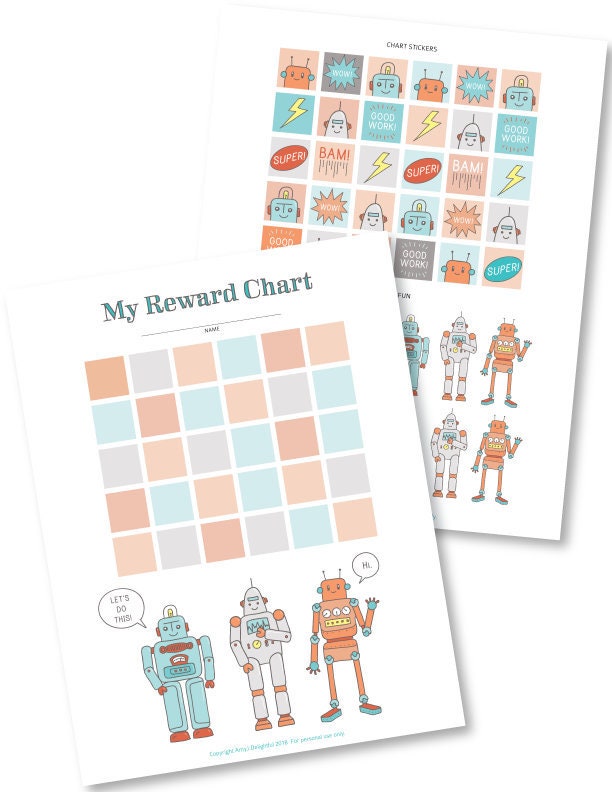 Kid's Printable Robot REWARD CHART- Digital File Instant Download ...