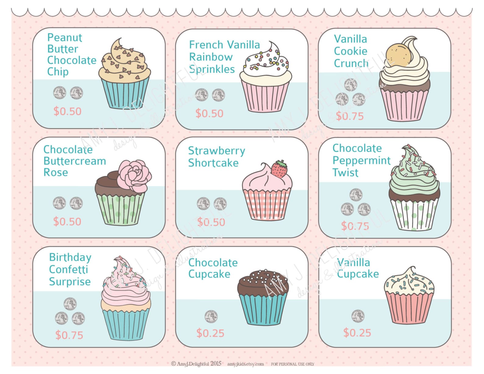 Printable CUPCAKE BAKERY- Pretend Play - Instant PDF Download- Menu ...
