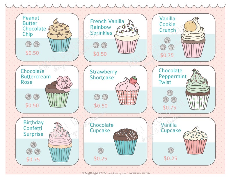 Printable CUPCAKE BAKERY Pretend Play Instant PDF Download Menu Board ...