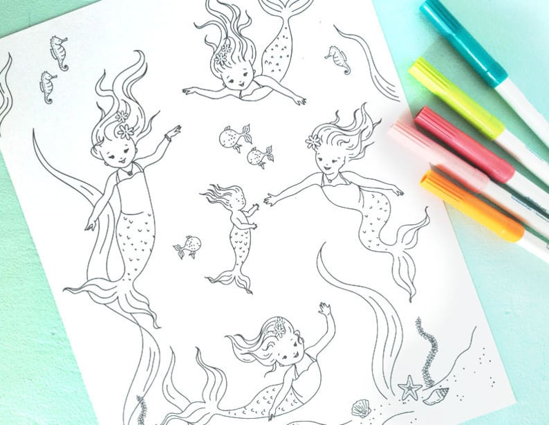 Printable MERMAID SISTERS Coloring Page- Digital File- Instant Download ...