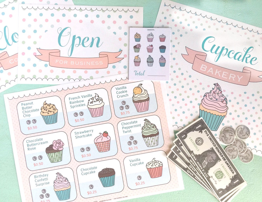 Printable CUPCAKE BAKERY- Pretend Play - Instant PDF Download- Menu ...