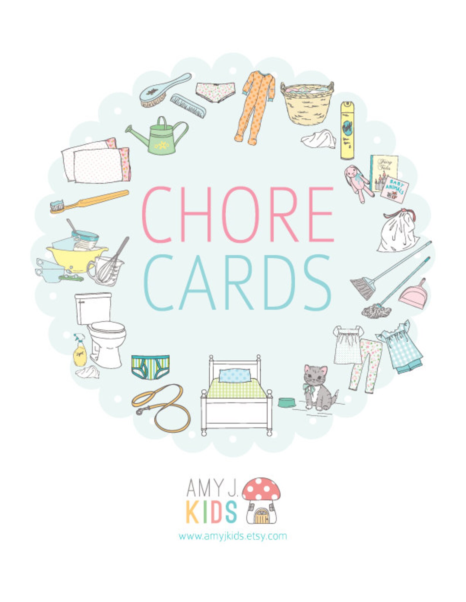 Children's Printable CHORE CARDS With POINTS- Digital File Instant ...