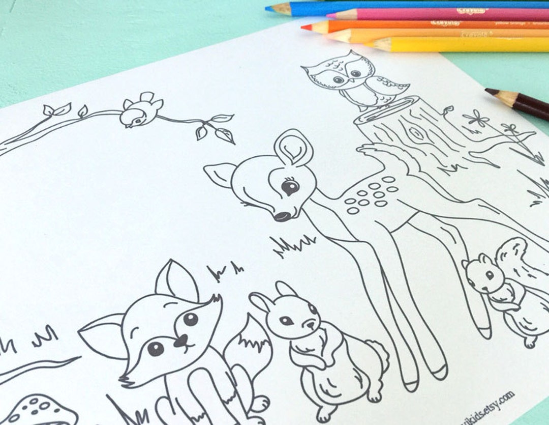 Printable WOODLAND CRITTERS Coloring Page- Digital File- Instant ...