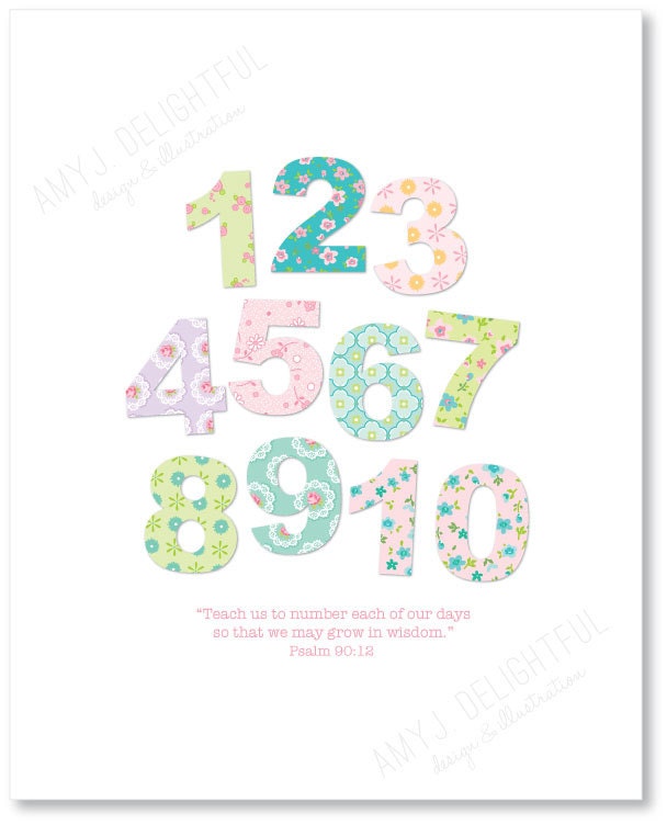 Whimsical Floral Patterned Numbers Art Print- Digital File, Instant ...
