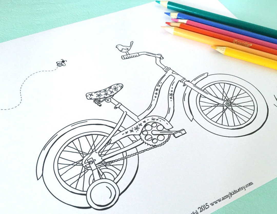 Printable Little Girl's BICYCLE Coloring Page- Digital File- Instant ...