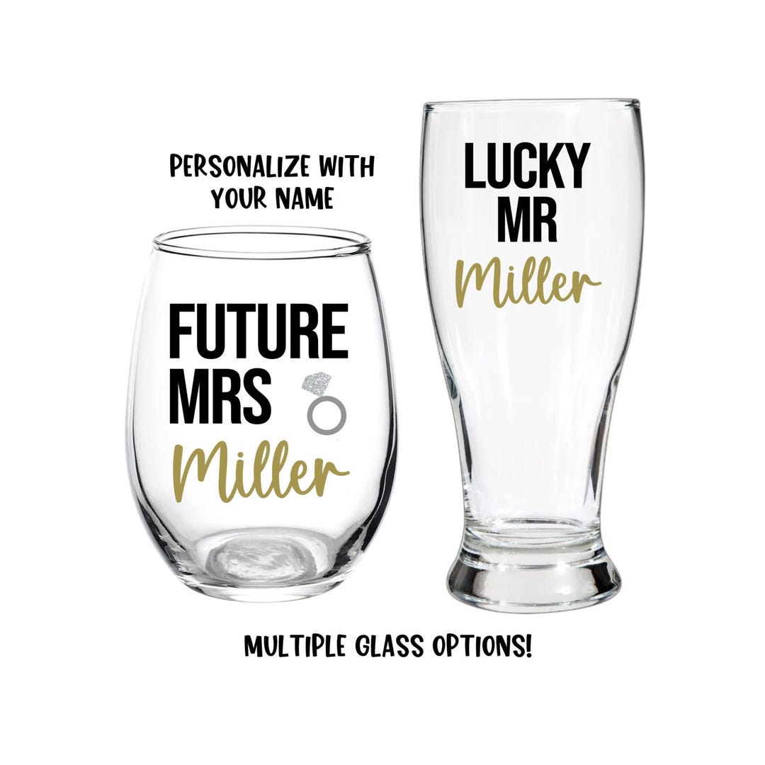Personalized Engagement Glasses, Future Mrs, Lucky Mr, Engagement Glass ...