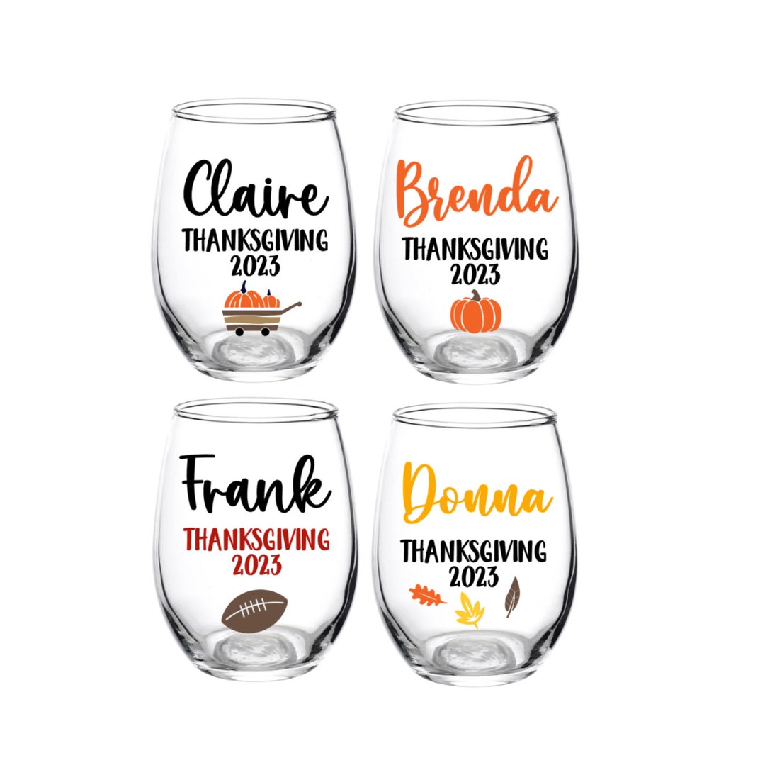 Thanksgiving Glass, 2023, Wine Glass, Personalized, Friendsgiving, Gift ...