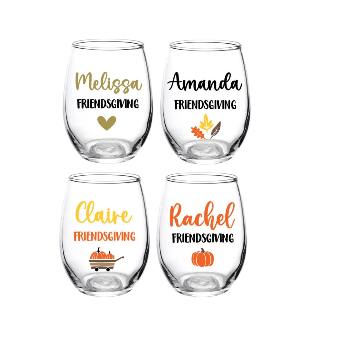 Friendsgiving Glass, Thanksgiving Glass, Wine Glass, Personalized ...