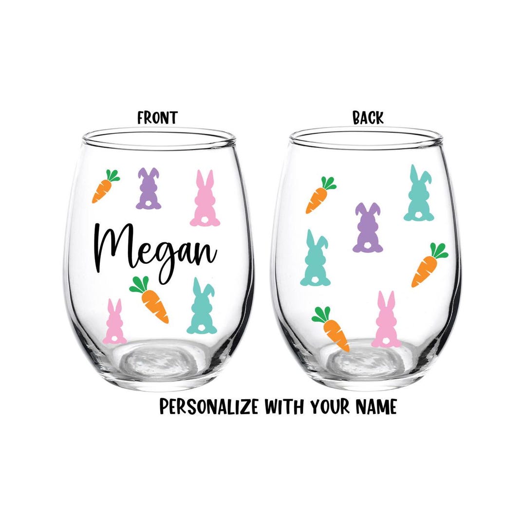 Easter Bunny Glass, Easter Glass, Your Name, Easter Wine Glass, Easter ...