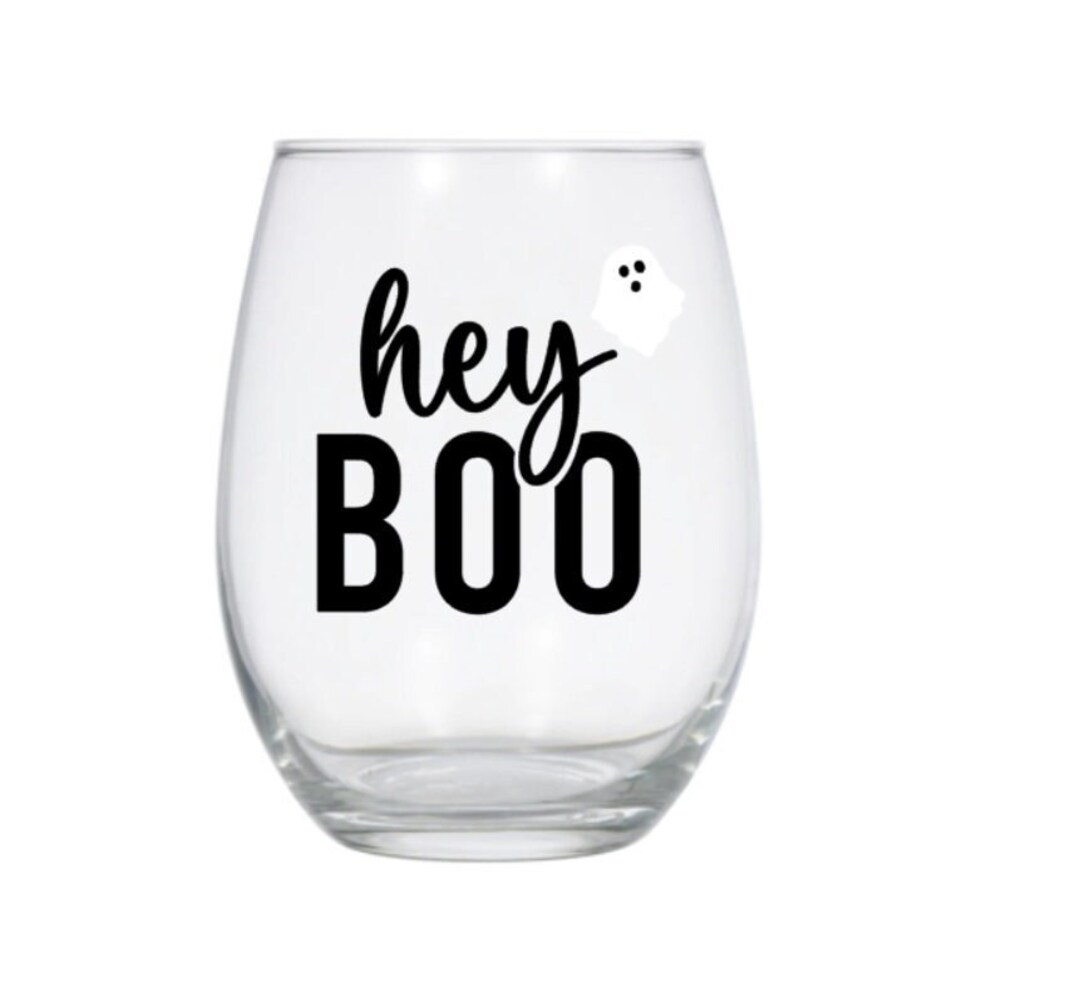 Hey Boo Wine Glass, Wine Glass, Halloween Wine Glass, Halloween, Party ...